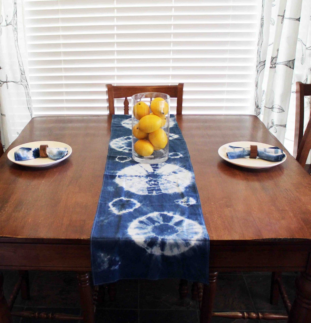 Shibori, Table Runner, Hand Dyed, Linen, Indigo, Rustic, Boho, Stripes ...