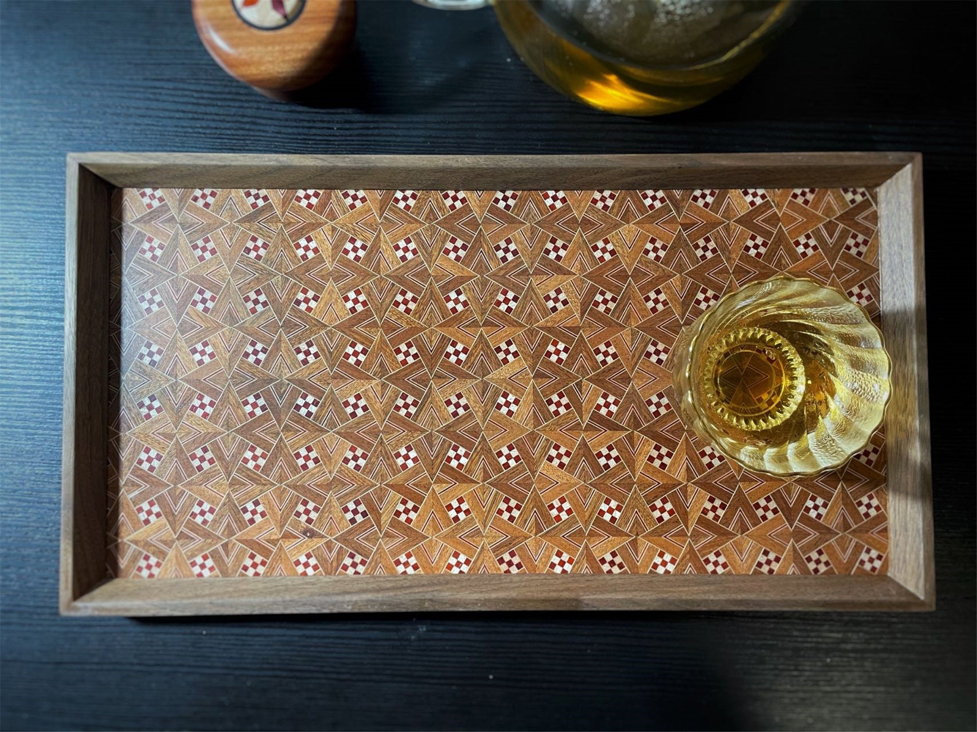 Handmade Black Walnut Wooden Tea Tray Cherry Blossom Pattern Japanese ...