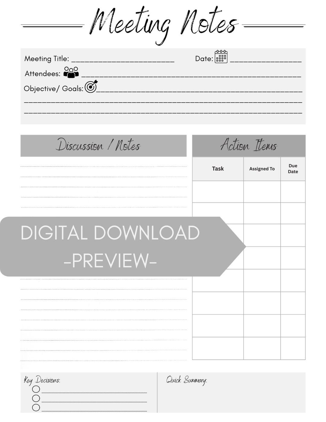 Meeting Notes Printable for ADHD Professionals | Printer-friendly ...