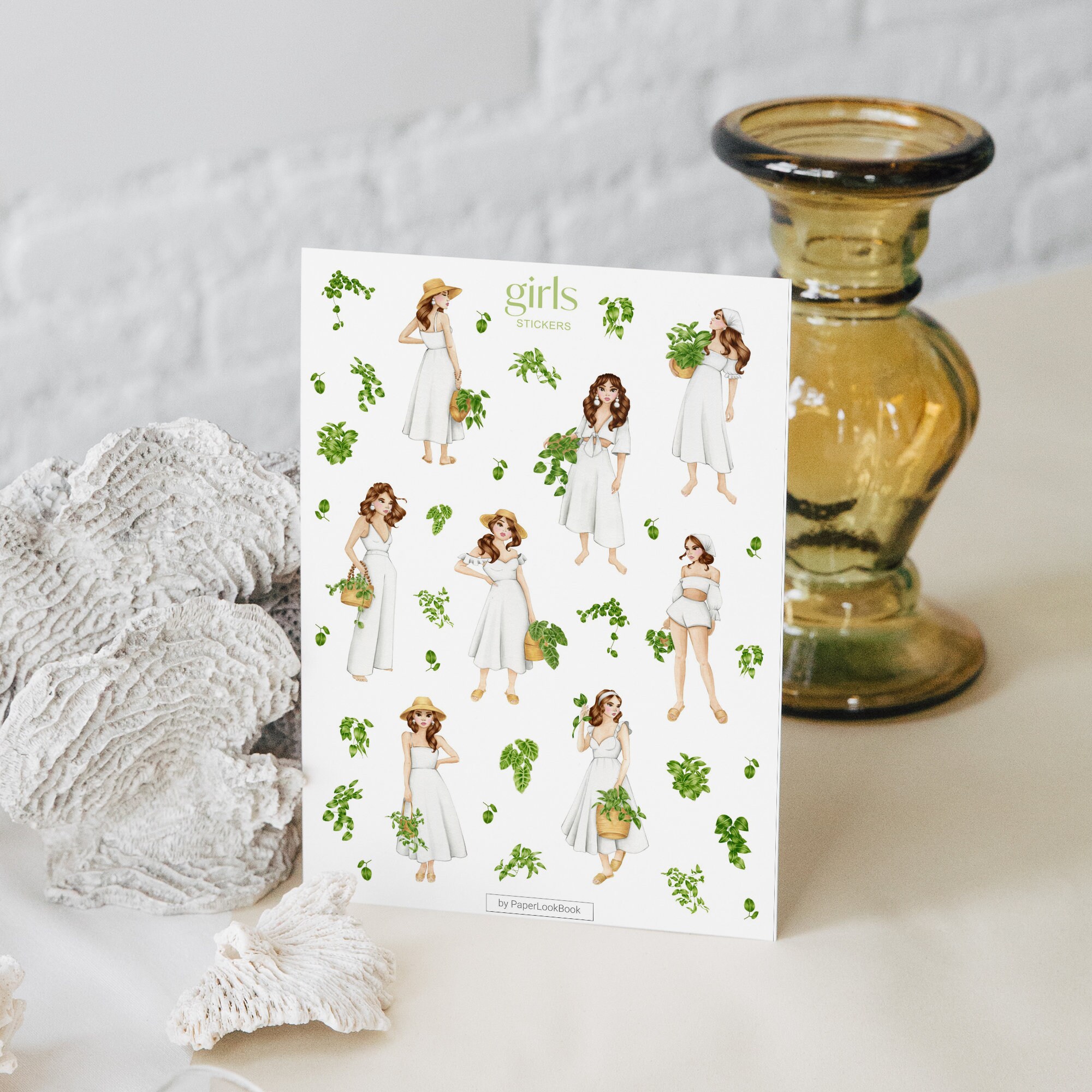 Boho Sticker Set, Cute Watercolor Sticker, Fashion Girl Stickers ...