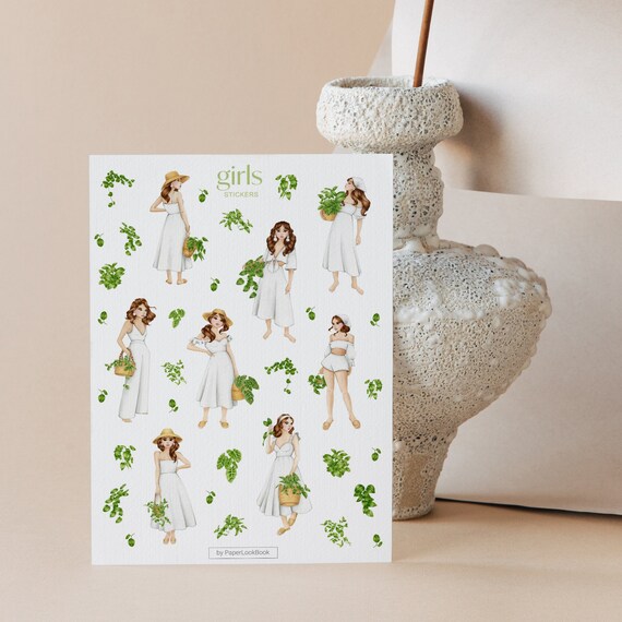 Boho Sticker Set Cute Watercolor Sticker Fashion Girl | Etsy