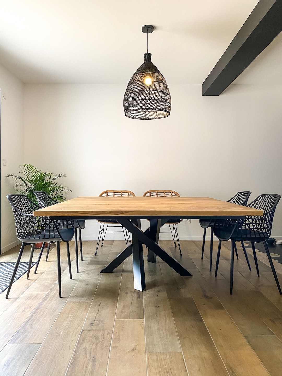 Solid Oak Square Table Custom Made Metal Mikado Base - Etsy