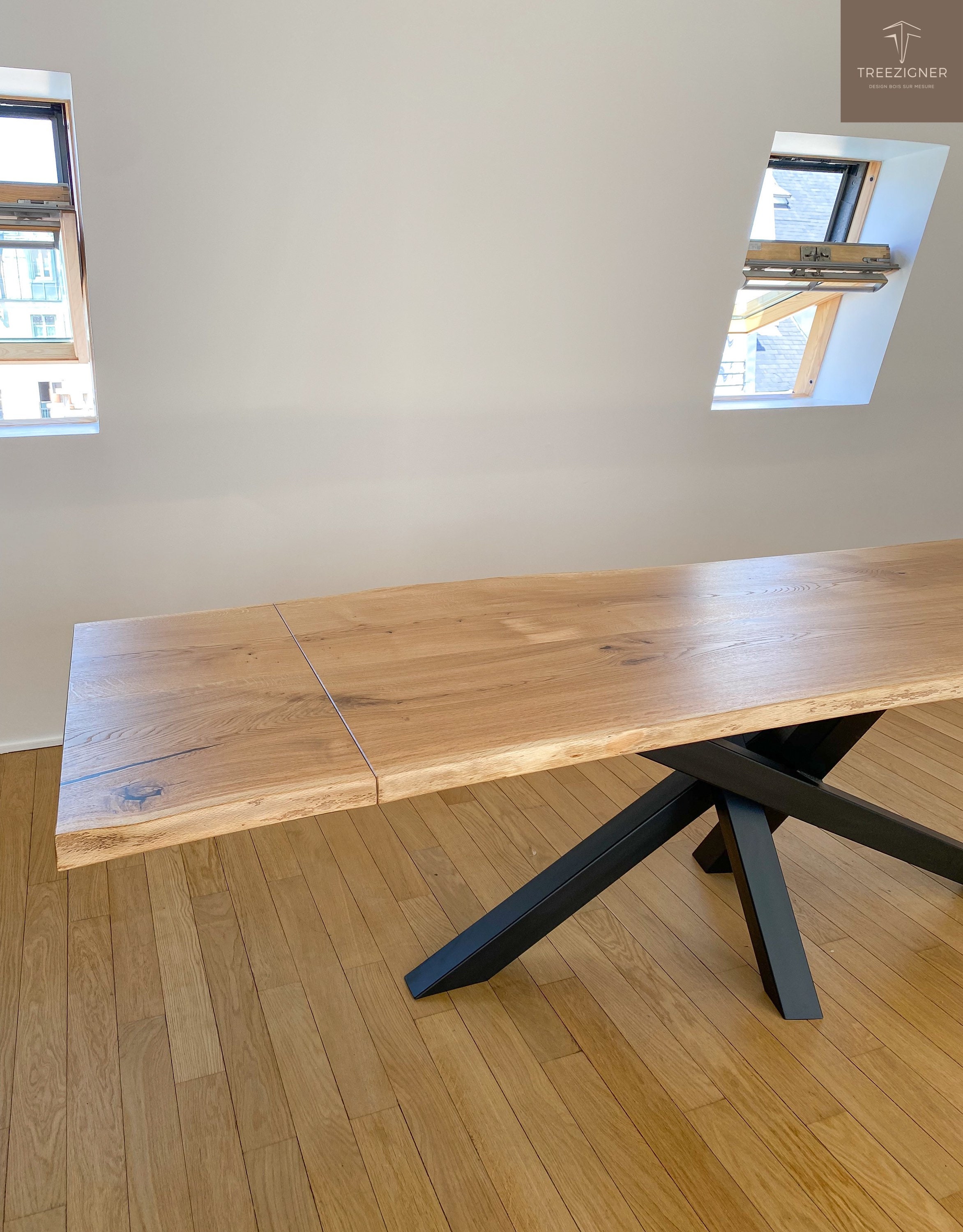 Extendable Table Solid Oak Live Edge Natural Edges Custom Made Steel ...