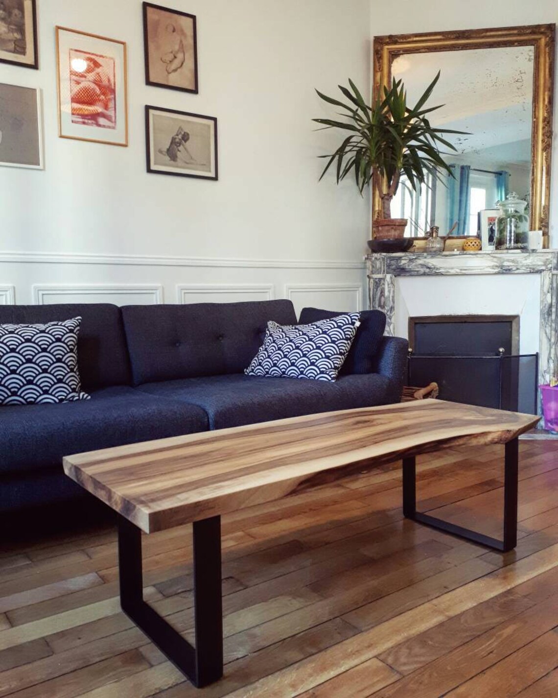 Table Basse Noyer Massif Live Edge Sur Pieds U-Form Sur Mesure - Etsy France