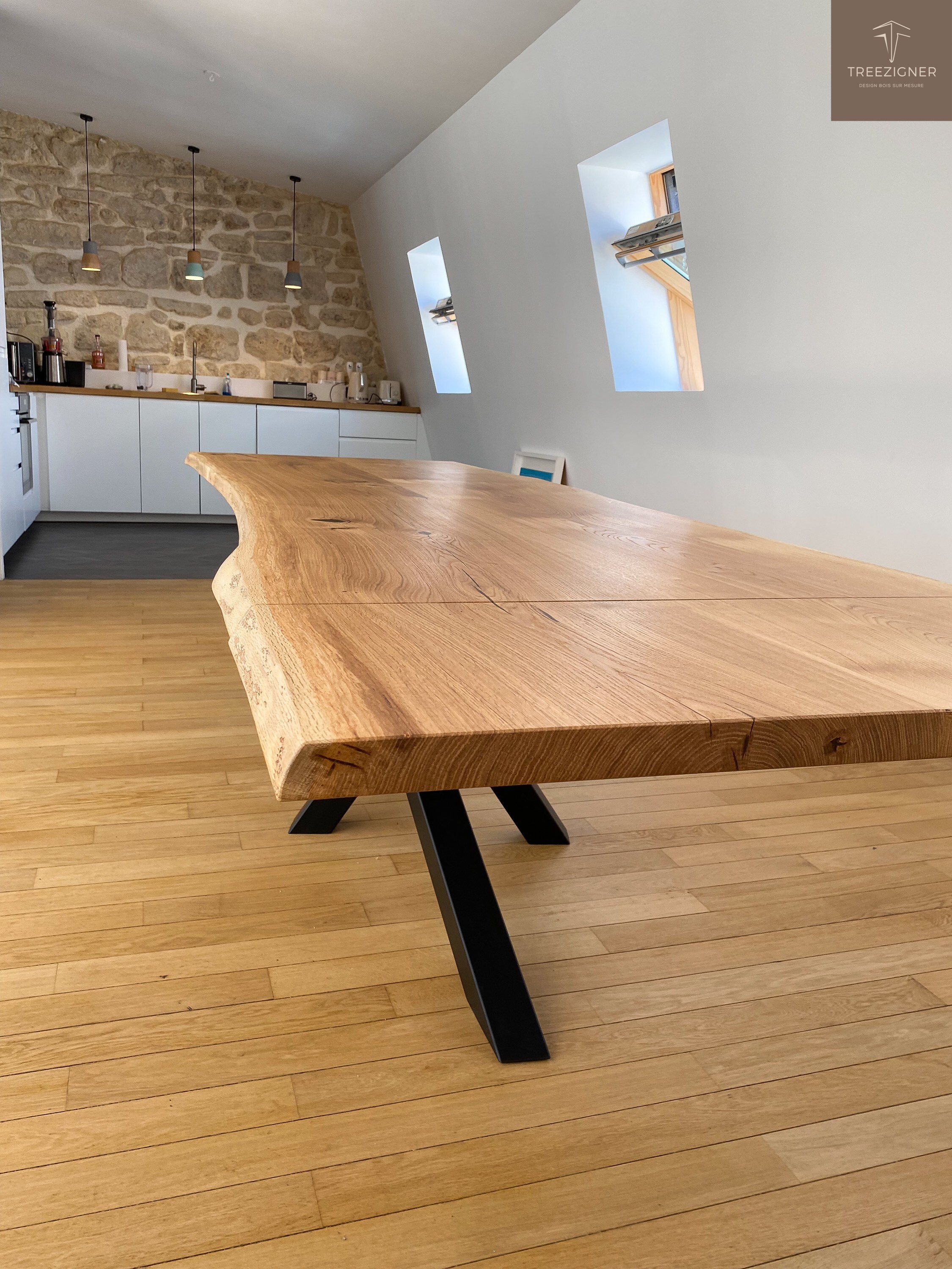 Extendable Table Solid Oak Live Edge Natural Edges Custom Made Steel ...