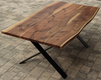 Table Basse Noyer Massif Live edge sur Plaques d'Acier sur - Etsy France