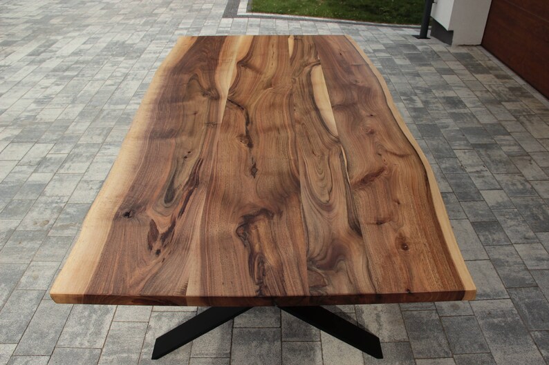 Table noyer massif live edge sur pieds acier X-Frame - Etsy France