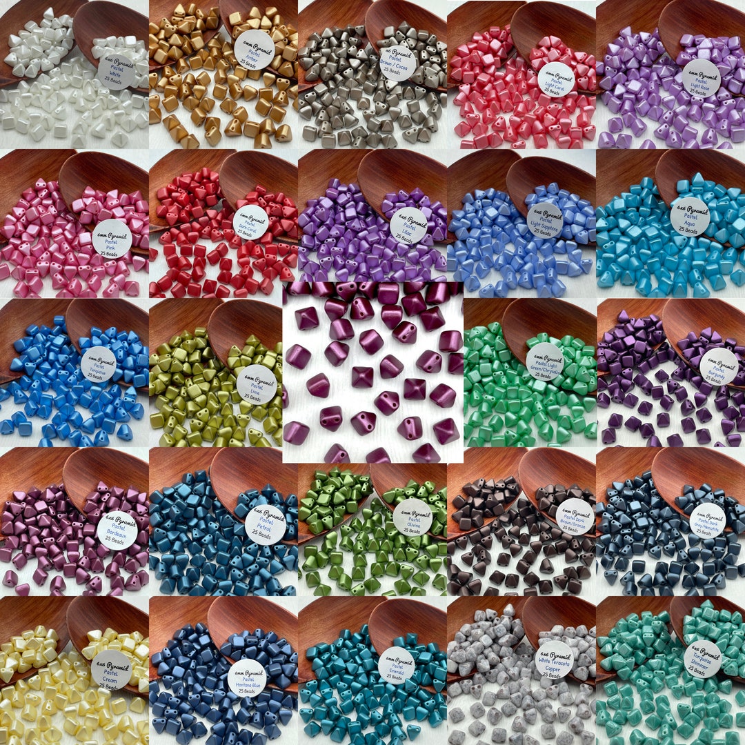 Pyramid Stud Beads Czech Glass 2-Hole 6mm Mix & Match Strand of 25 ...