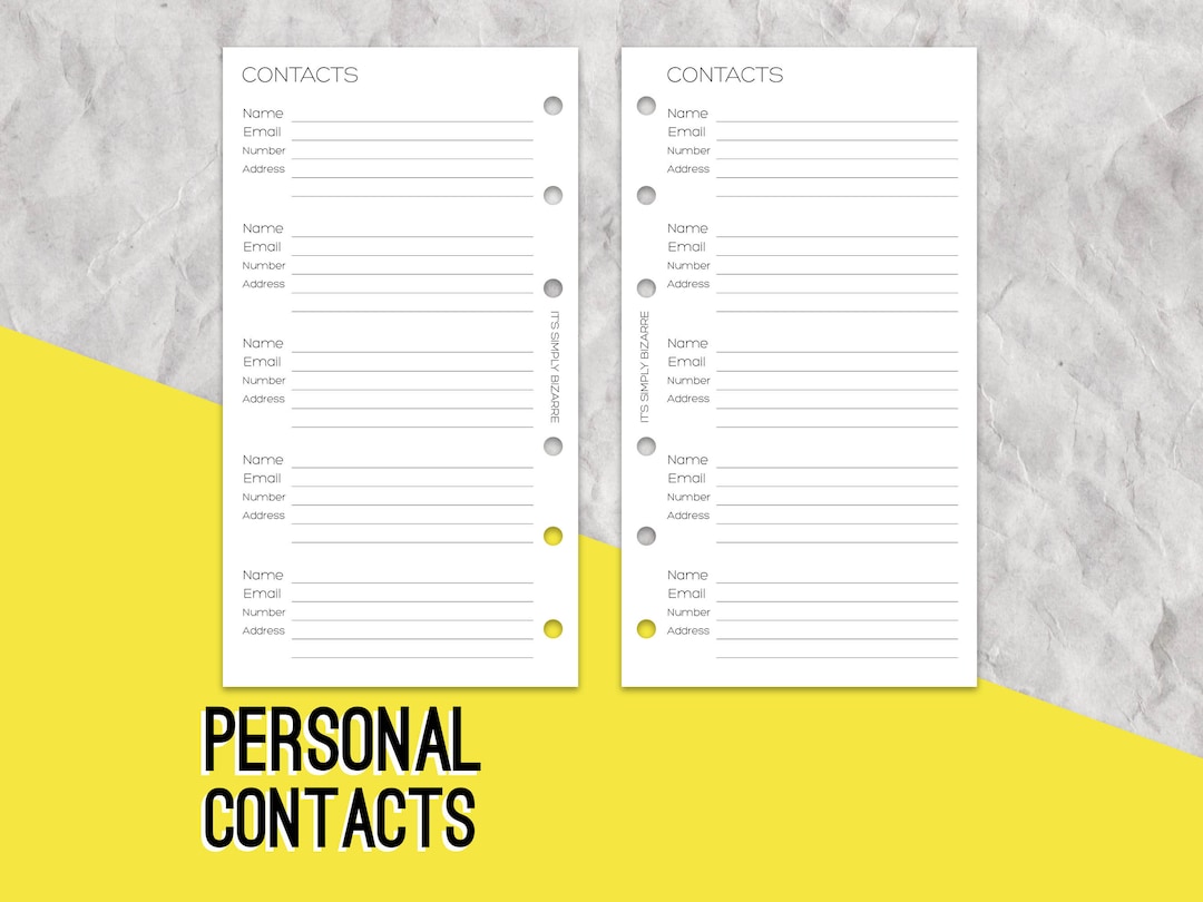 Personal Contacts Planner Insert, Ring Planner Inserts, Planner Pages ...