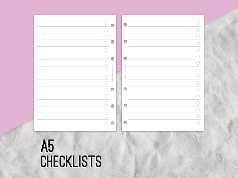 A5 Checklist Ring Planner Inserts, Blank to Do Lists, Minimal Planner ...
