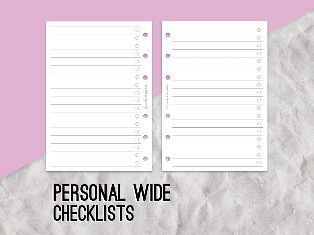 Personal Wide Checklist Ring Planner Inserts, Blank to Do Lists ...