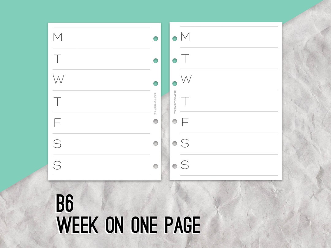 B6 Week on One Page Inserts, Ring Planner Inserts, Diary Inserts ...