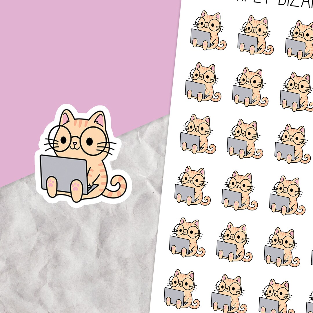 Laptop Cat Stickers, Planner Sticker Sheet, Work Tracking Stickers ...