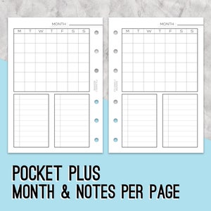 Months and Notes Pocket Plus Inserts, Month and Notes on One Page ...