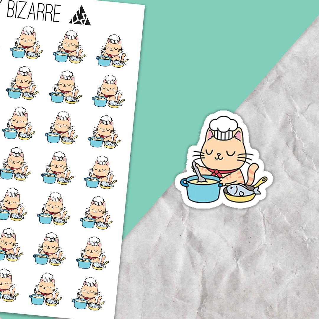 Cooking Cat Stickers, Planner Meal Plan, Planner Sticker Sheet ...