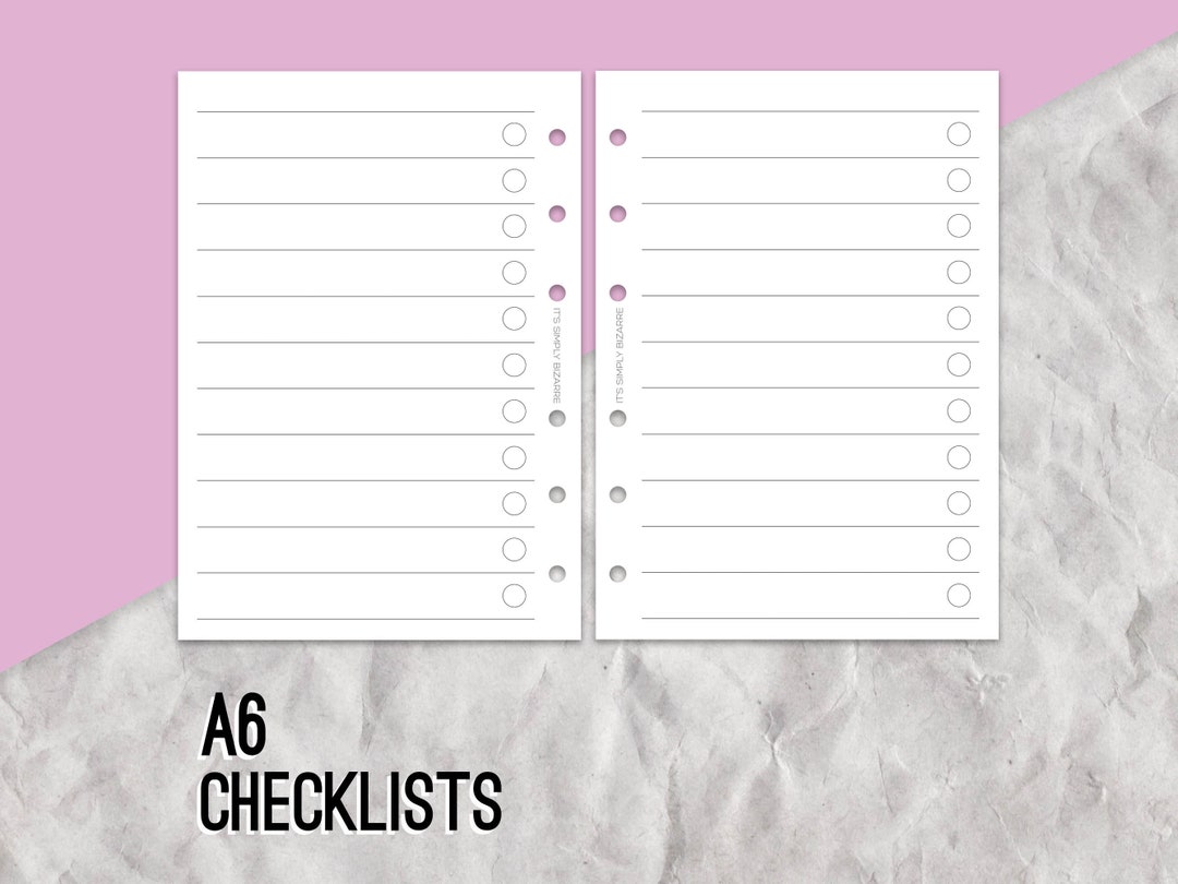 A6 Checklist Ring Planner Inserts, Blank to Do Lists, Minimal Planner Inserts, List Inserts ...