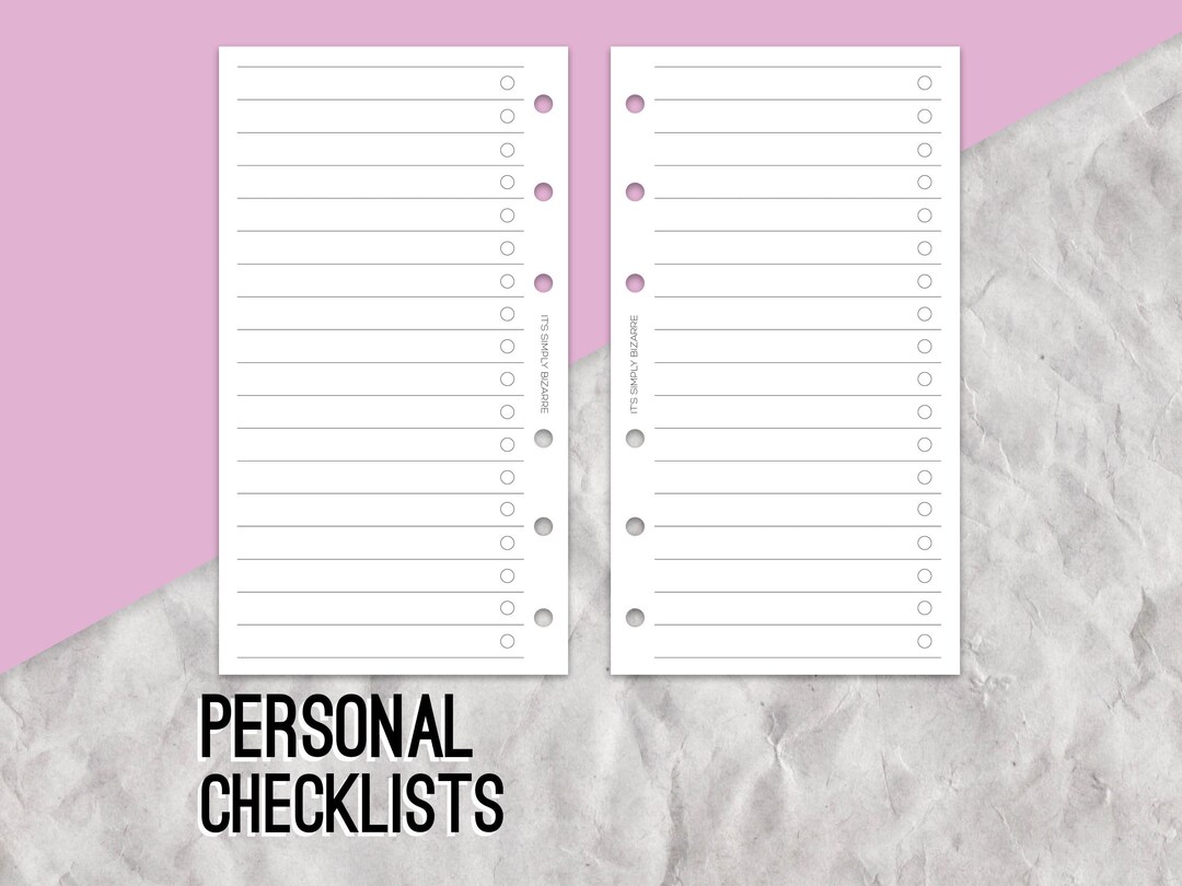 Personal Checklist Ring Planner Inserts, Blank to Do Lists, Minimal ...