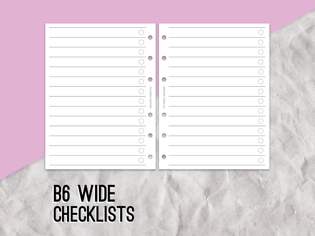 B6 Wide Checklist Ring Planner Inserts, Blank to Do Lists, Minimal ...