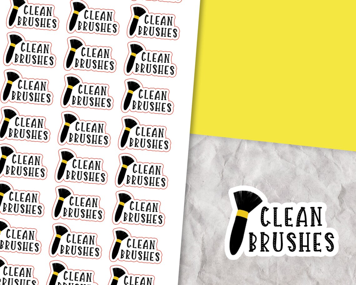 Clean Brushes Stickers, Wash Makeup Brushes, Functional Stickers ...