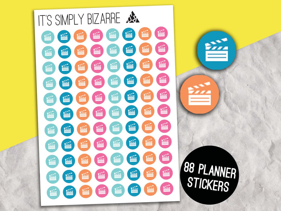 Film Clapper Circle Icon Stickers, Planner Sticker Sheet, Clapperboard ...