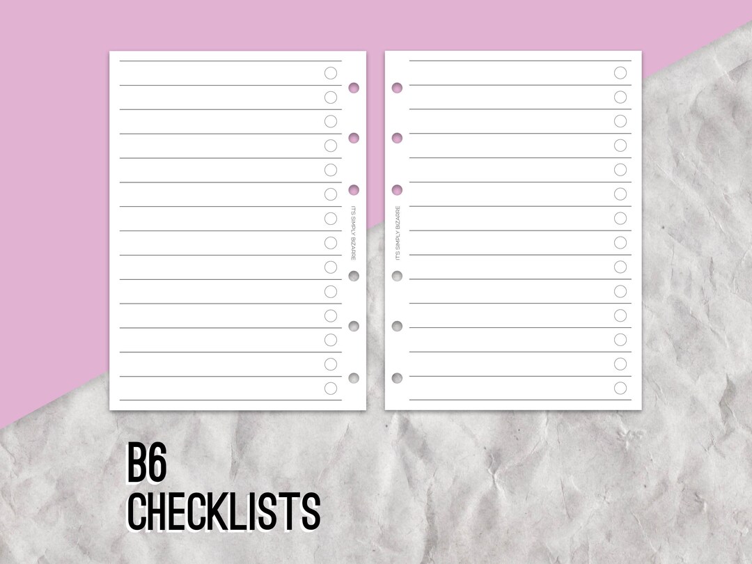 B6 Checklist Ring Planner Inserts, Blank to Do Lists, Minimal Planner ...