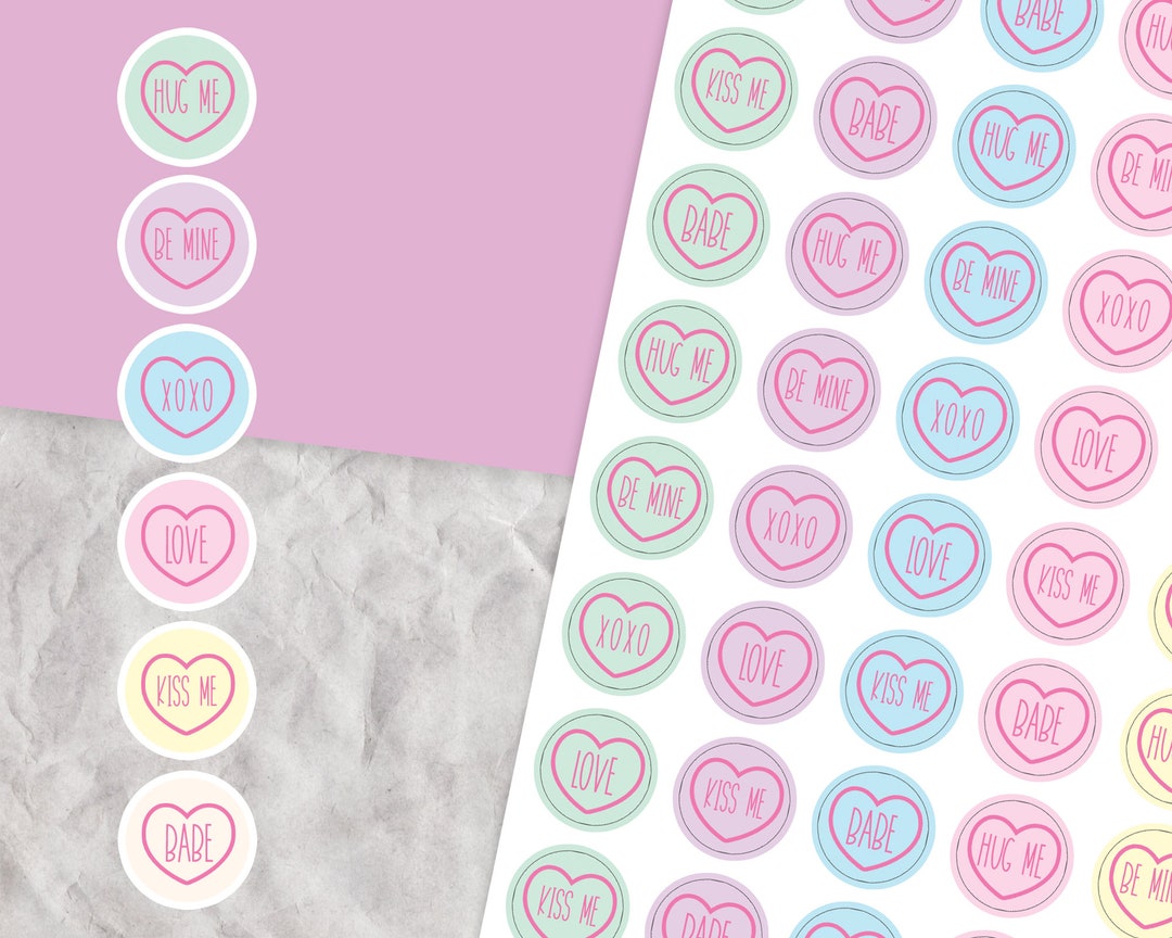 Conversation Heart Stickers, Love Heart Sweet Stickers, Heart Sticker ...