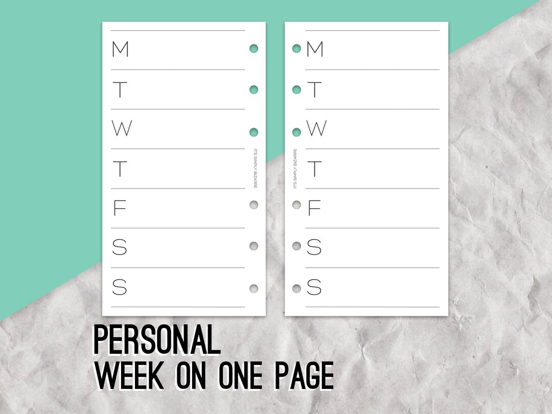 Personal Week on One Page Inserts, Ring Planner Inserts, Diary Inserts ...