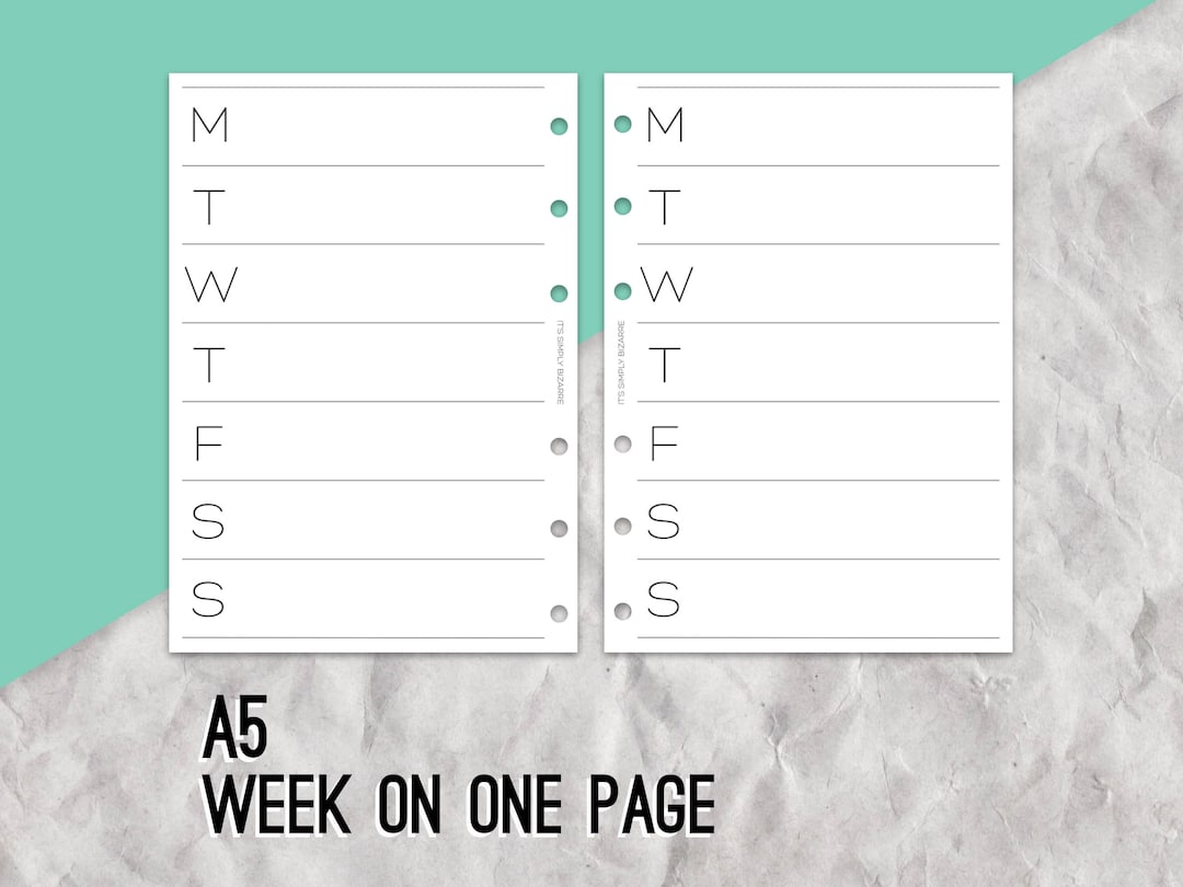 A5 Week on One Page Inserts, Ring Planner Inserts, Diary Inserts ...