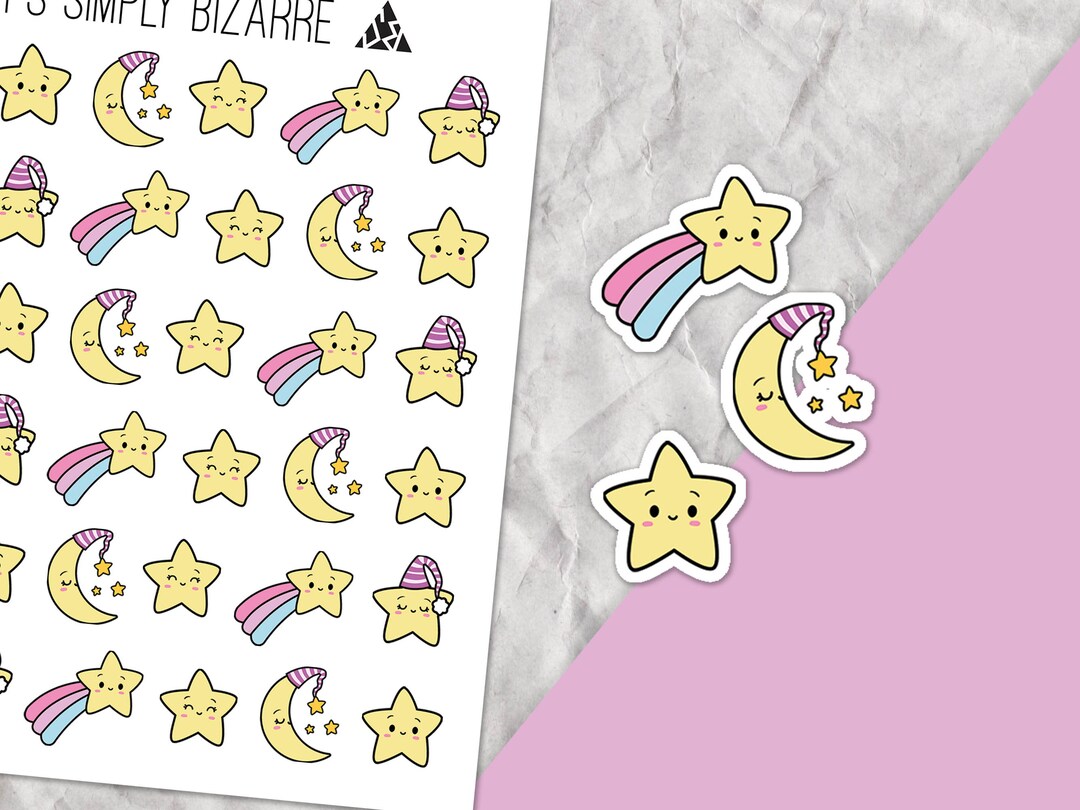 Night Time Star Stickers, Planner Stickers, Kawaii Star Stickers, Cute ...