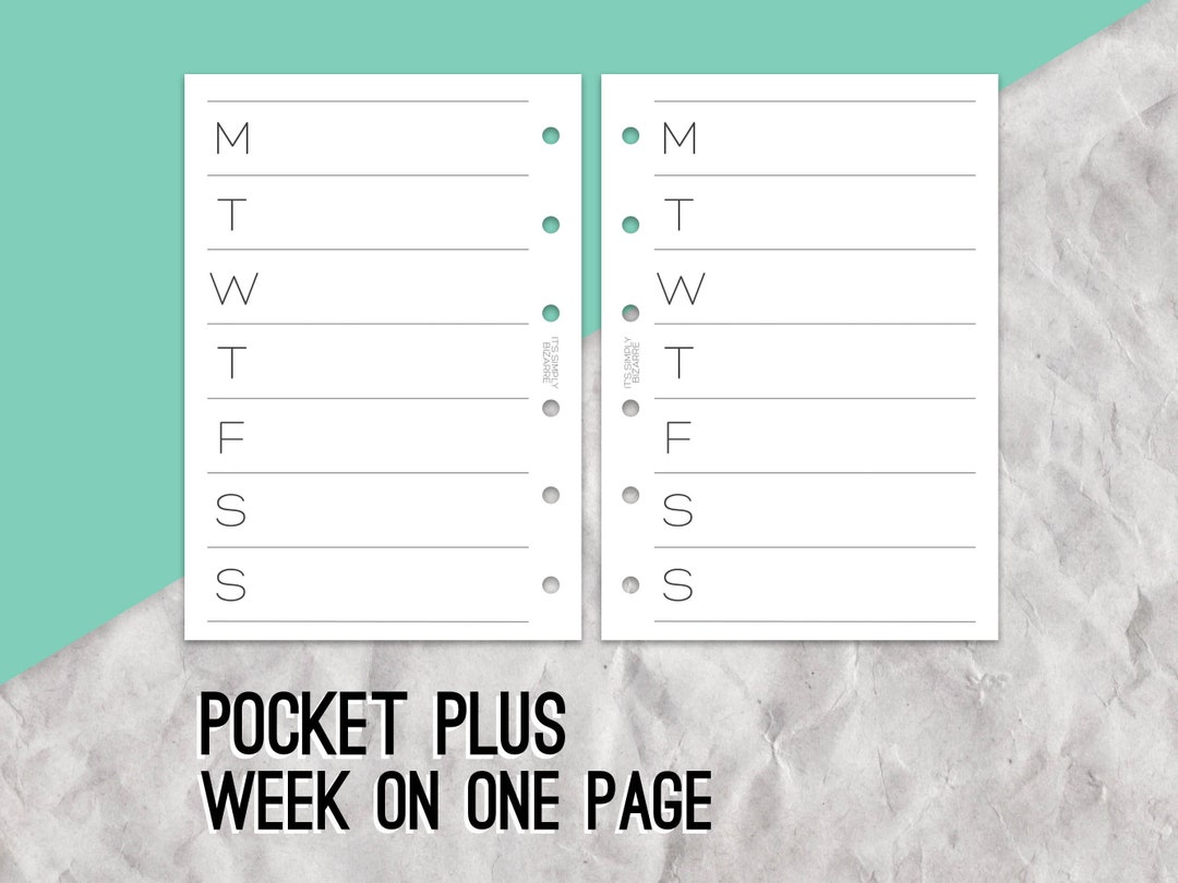 Pocket Plus Week on One Page Inserts, Ring Planner Inserts, Diary ...