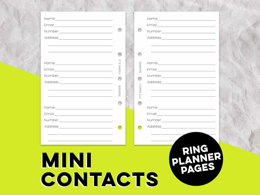 Mini Contacts Pages, Filofax Mini Inserts, Planner Inserts, Address ...