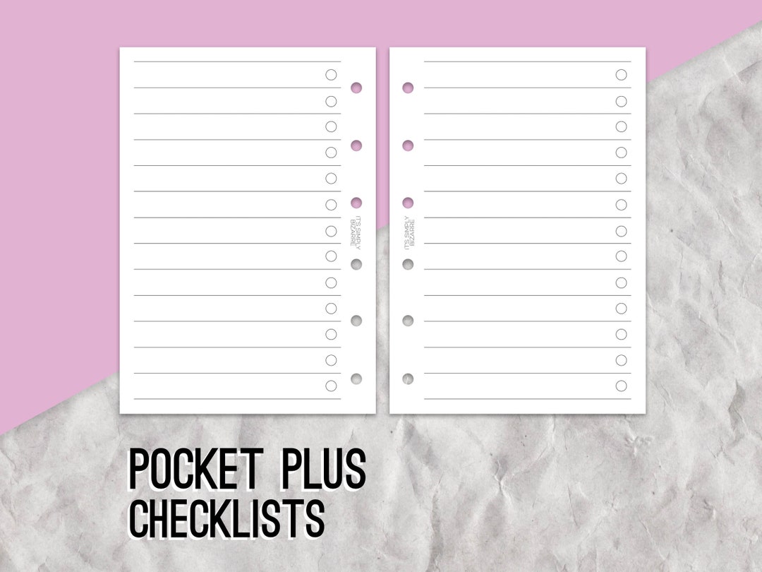 Pocket Plus Checklist Ring Planner Inserts, Blank to Do Lists, Minimal ...