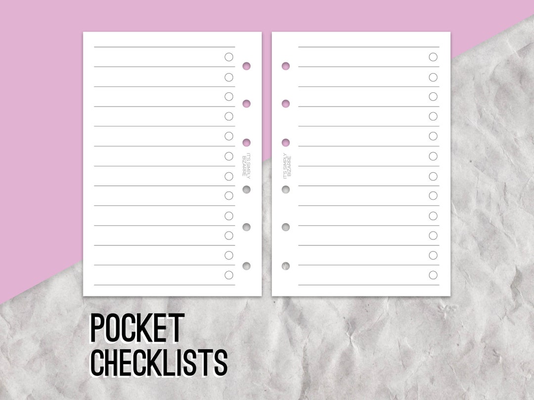 Pocket Checklist Ring Planner Inserts, Blank to Do Lists, Minimal ...