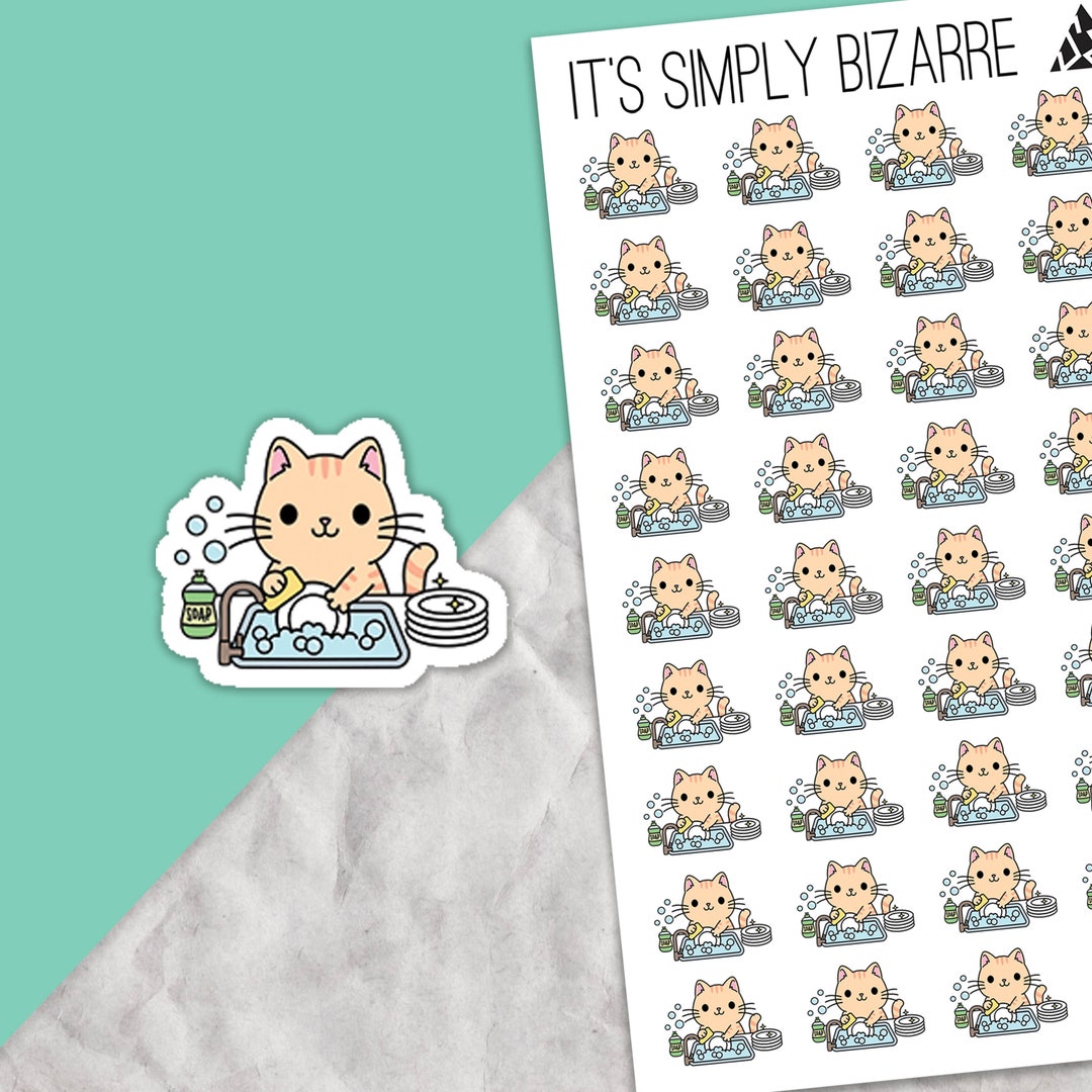 Washing up Cat Stickers, Do the Dishes Stickers, Planner Sticker Sheet ...