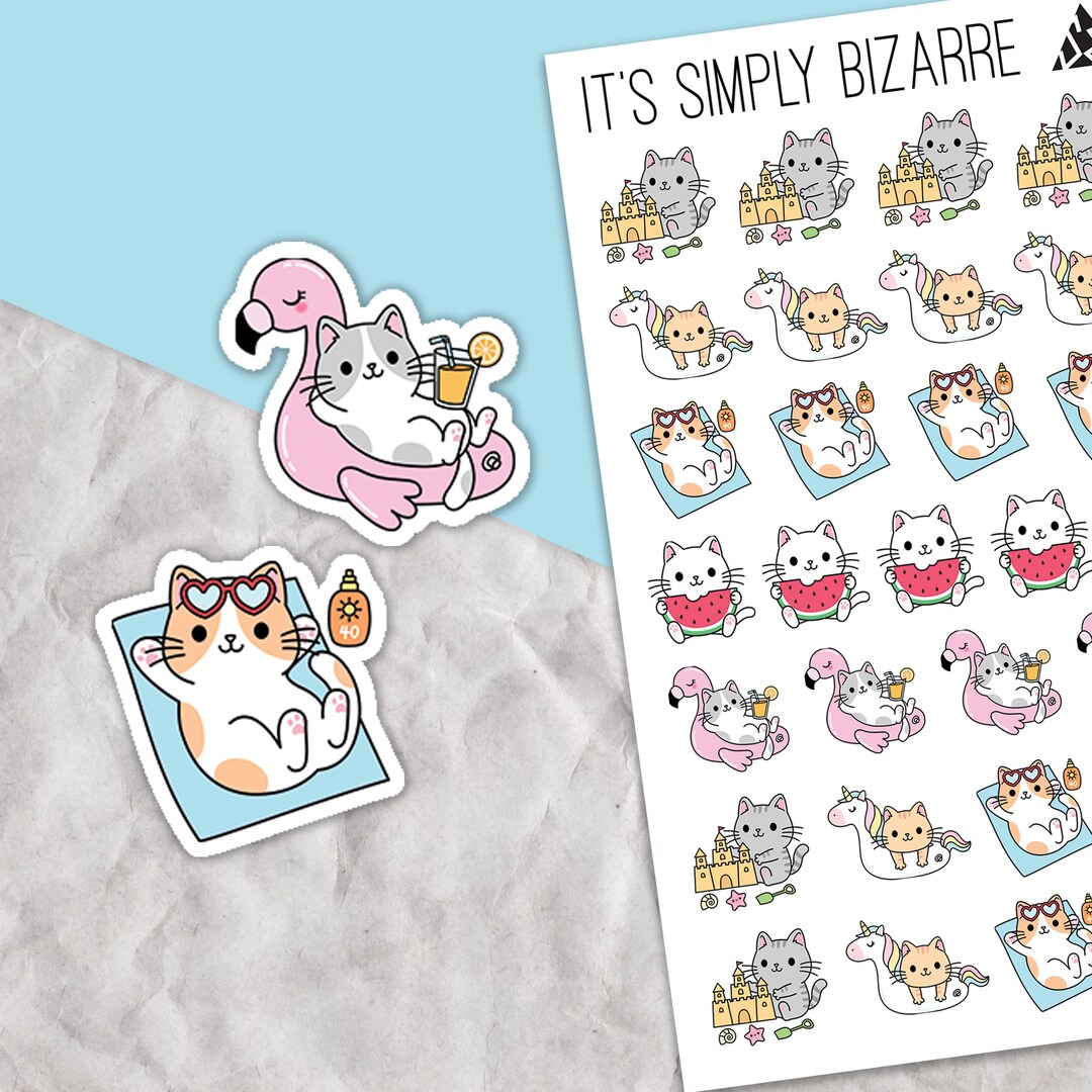 Summer Cat Sheet 1, Summer Planner Stickers, Cute Cat Stickers, Deco ...