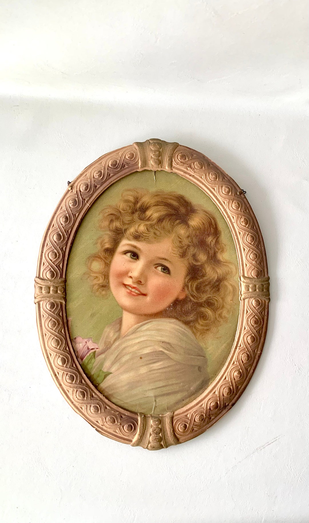 Antique Coloured Lithograph Little Girl Cardboard Frame - Etsy