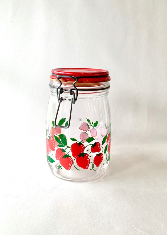 Vintage Strawberry Themed Wire Bail Jar 1 LTR | Etsy