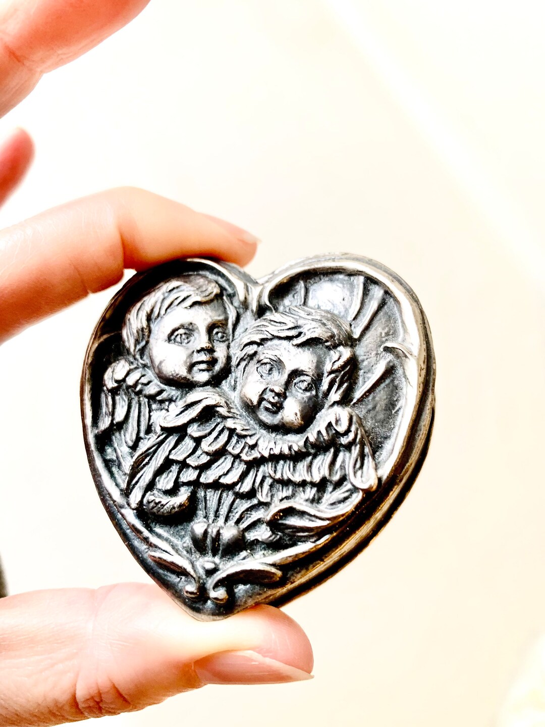 Mini Heart Shaped Angel Pewter Trinket Box - Etsy
