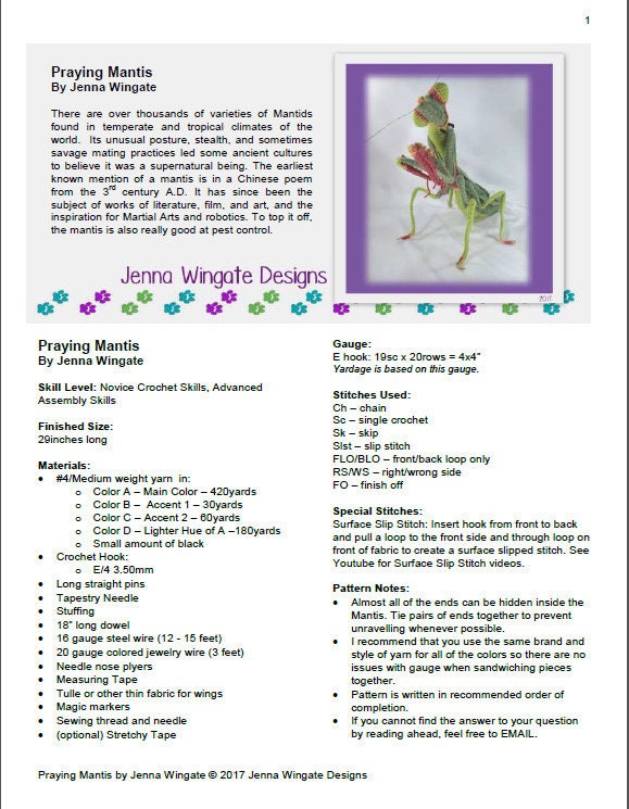 PATTERN: Praying Mantis // Instant PDF Download //DIY // Kid - Etsy UK