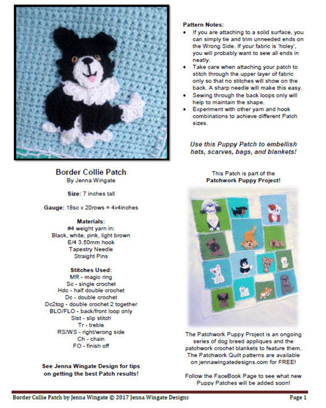 PATTERN: Border Collie Patch // Patchwork Puppy Project // - Etsy