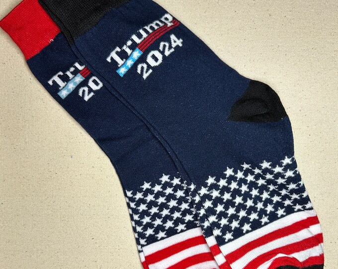 2 PAIR Deal Adult TRUMP 2024 Crew Socks Stars Stripes America's ...