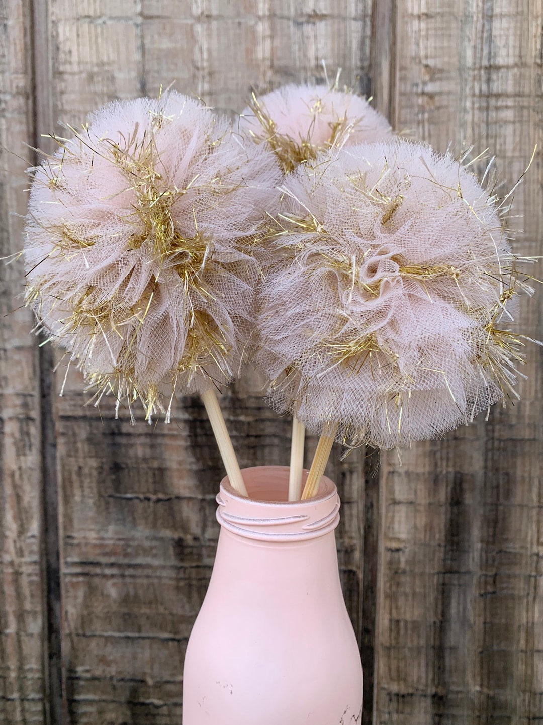 12 Rose Gold Tulle Pom Poms Blush and Gold Centerpiece,party Decoration ...