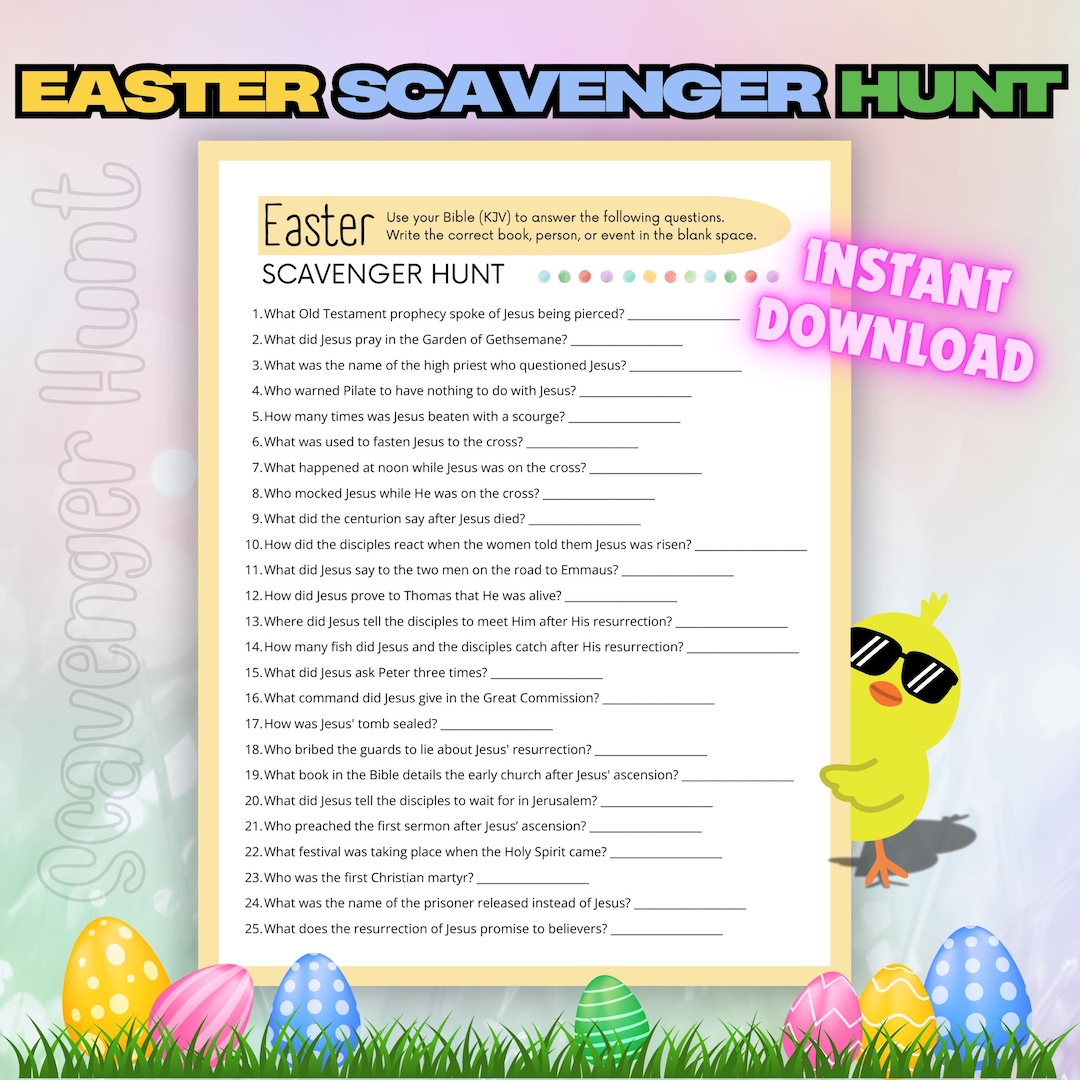 Easter Bible Scavenger Hunt Printable - Christian Easter Game, Church ...