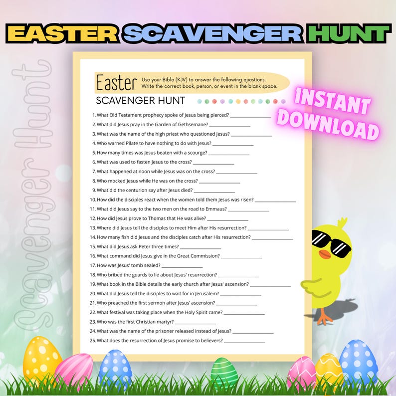 Easter Bible Scavenger Hunt Printable - Christian Easter Game, Church ...