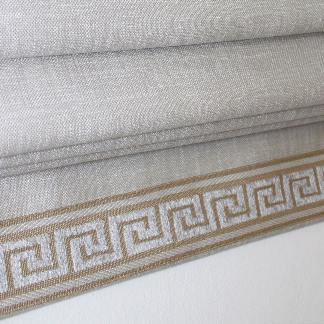 Custom Roman Shade, Relaxed Roman Shade, Cheval Cream With Greek Key ...