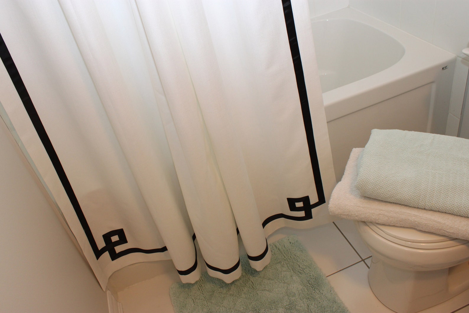 Greek Key Shower Curtain: Custom Handmade Polyester Fabric - Etsy