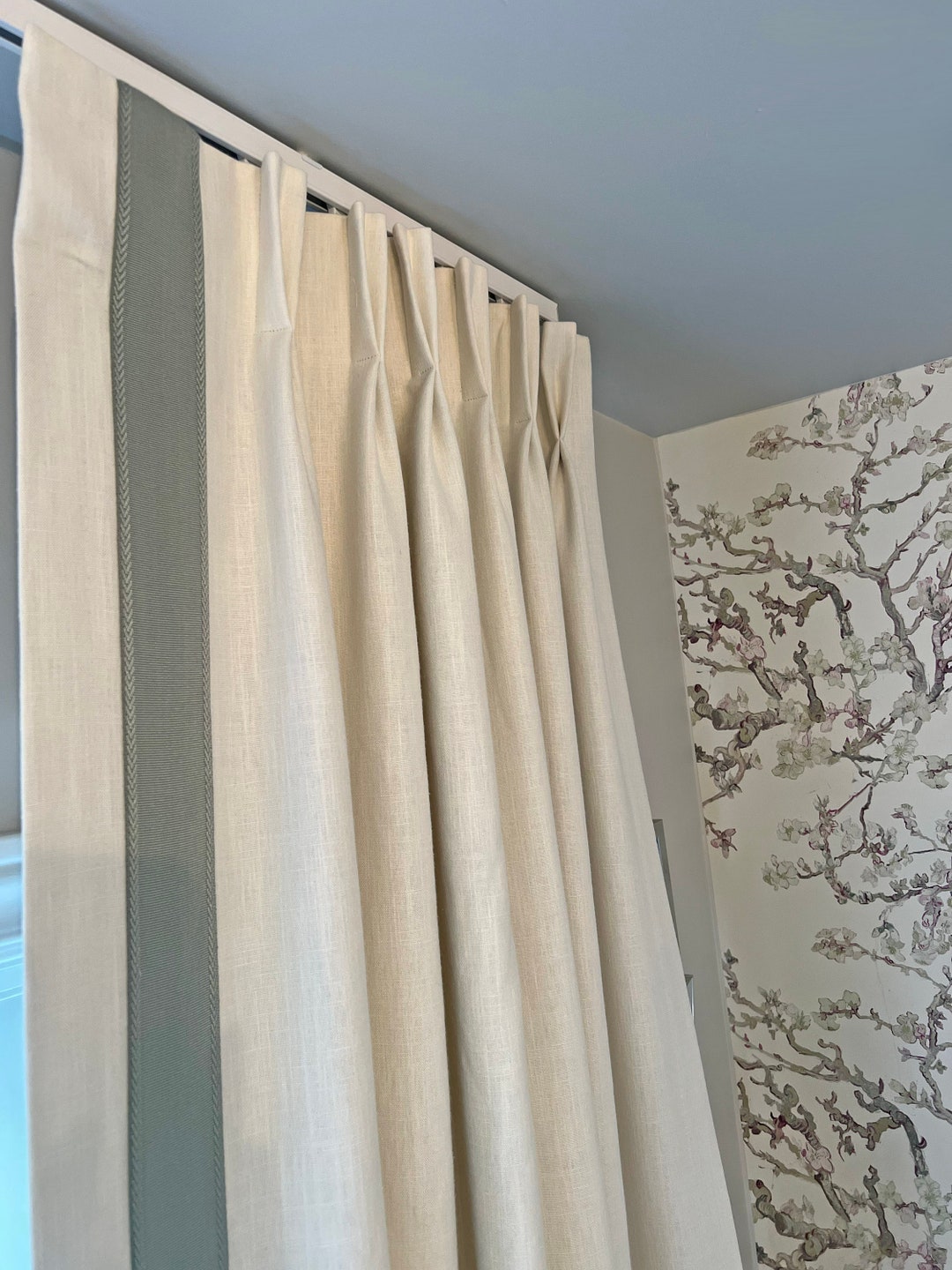 Custom Drapery, Curtains Tuscany With Heart Trim, Linen Pinch Pleat ...
