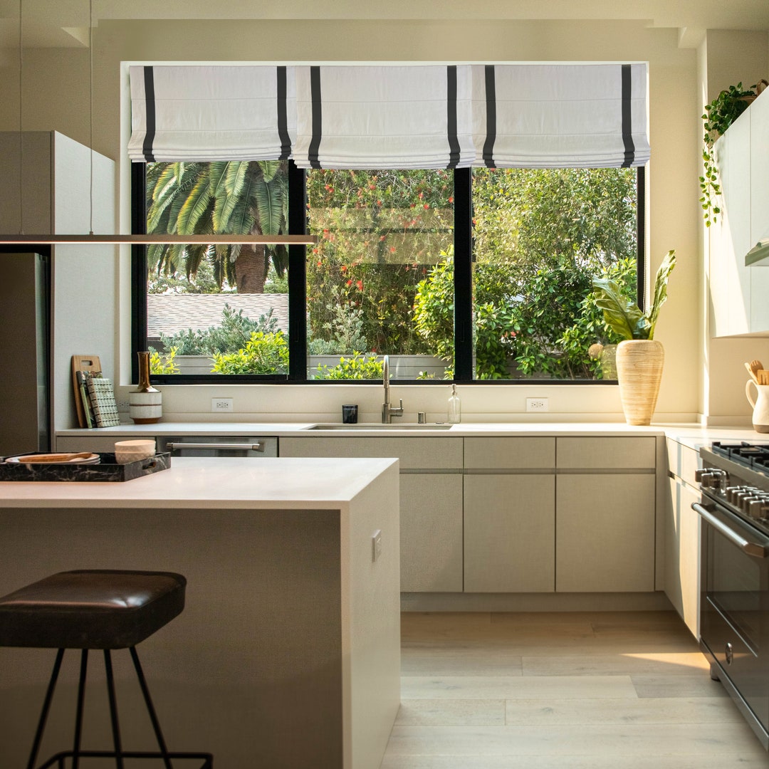 Linen Roman Shade, White Linen With Trim Heart Pewter, Custom Roman ...