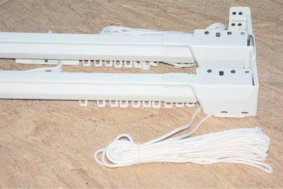 Heavy Duty Traverse Curtain Rod Set – One Way Draw, Cord Draw – White ...
