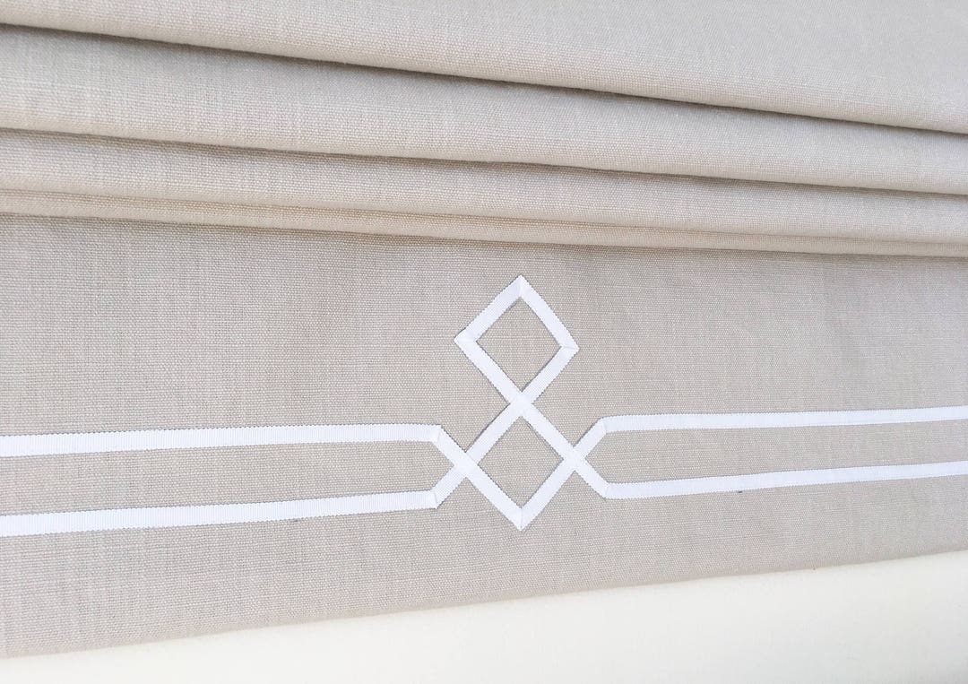 Linen Roman Shade, Tuscany With Double White Ribbon Design, Double ...